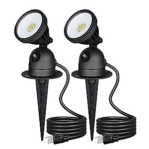 EDISHINE Spot Lights Outdoor, Dusk to Dawn, 120V 12W 4000K Landscape Lighting, 180° Rotatable, IP65 Waterproof & 3FT Cord, LED Outdoor Spotlight for Yard, Bush, Flag, 2 Pack, UL Listed