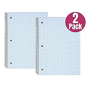 1InTheOffice Graph Ruled Spiral Notebook, Quad Ruled Notebook Spiral, 100 Sheets, 8"H x 10 1/2"W "2 Pack"