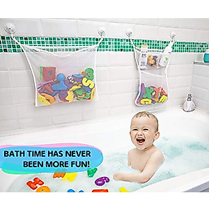 Comfylife 2 x Mesh Bath Toy Organizer + 6 Ultra Strong Hooks + 36 Bath Letters & Numbers – Eco-Safe, Fun, Educational Foam Baby Bath Letters and Perfect Toy Storage Net for Baby Bath Toys & More