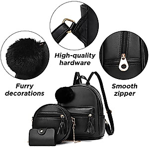 I IHAYNER Women’s Backpack 3-pieces Fashion PU Leather Simple Design Bags Travel Bookbag (Black)