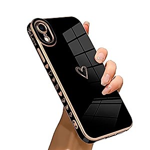 Bonoma Compatible with iPhone XR Case Love Heart Plating Electroplate Luxury Elegant Case Camera Protector Soft TPU Shockproof Protective Corner Back Cover iPhone XR Case -Black