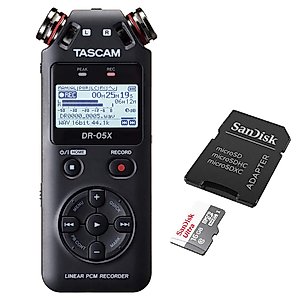 Tascam DR-05X 2-Input / 2-Track Portable Audio Recorder with Onboard Stereo Microphone & 16GB microSDHC Memory Card w/SD Adapter Bundle