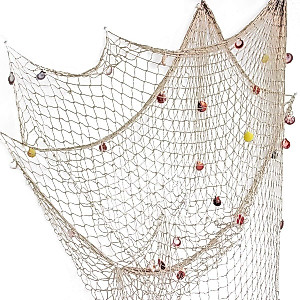 Rosoz Nature Fish Net Wall Decoration with Shells, Ocean Themed Wall Hangings Fishing Net Party Decor for Pirate Party,Wedding,Photographing Decoration