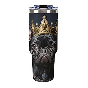 Funny French Bulldog Frenchie with A Golden Crowness 40 Oz Car Cup Stainless Steel Travel Mug Leak-Proof Insulated Tumbler with Handle Deep Blue-style