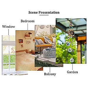 Handmade Crystal Moon&Star Prisms Suncatchers, Glass Window Hanging Ornament, Rainbow Rhinestones Decor for Home Garden
