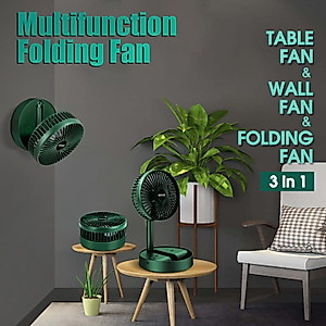 MAESHOP Portable Table Fan 6.5 Inch 3 Speeds Wind Quiet 2000mAh Rechargeable Battery Powered USB Desktop Folding Fan For Home Desk Outdoor Bedroom Office Trave (Green)