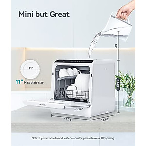 ecozy Portable Dishwasher Countertop, Mini dishwasher with a Built-in 5L Water Tank, No Hookup Needed, 6 Programs, Extra Dry Function for Apartments, Camping and RV, White