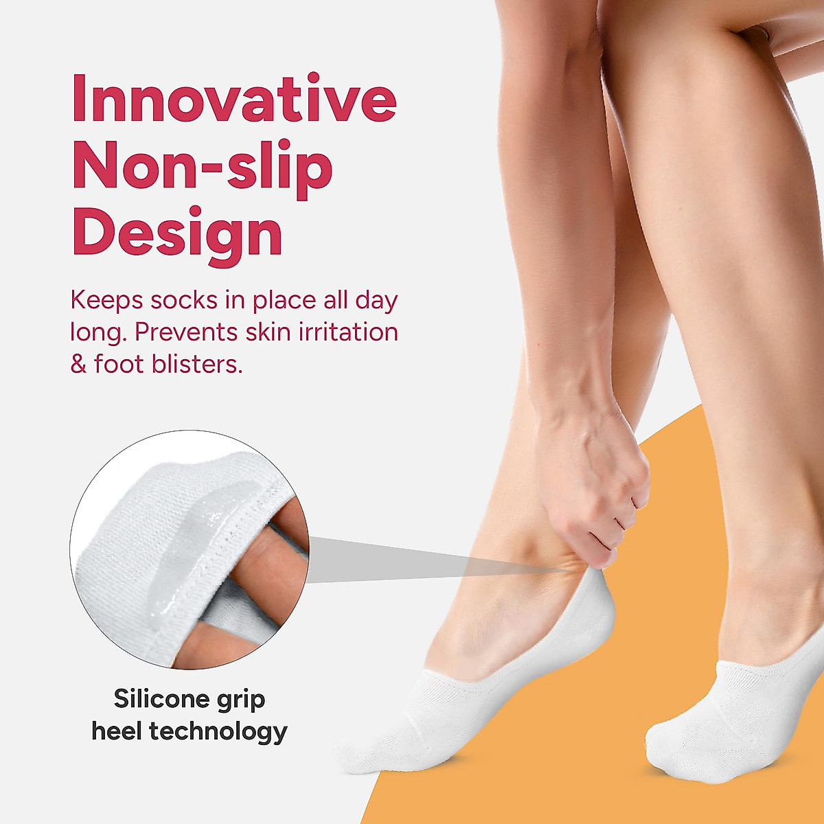 Eedor No Show Socks Womens - 6 Pairs Thin No Show Socks for Women - Non Slip Flat Boat Line Low Cut Socks White Medium (7-8)