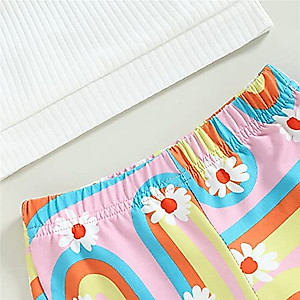 LAGKIYOJ Toddler Kids Baby Girl Boho Clothes Sleeveless Ribbed Tank Tops Floral Print Bell Bottoms Flare Pants Summer Outfit (White,12-18M)