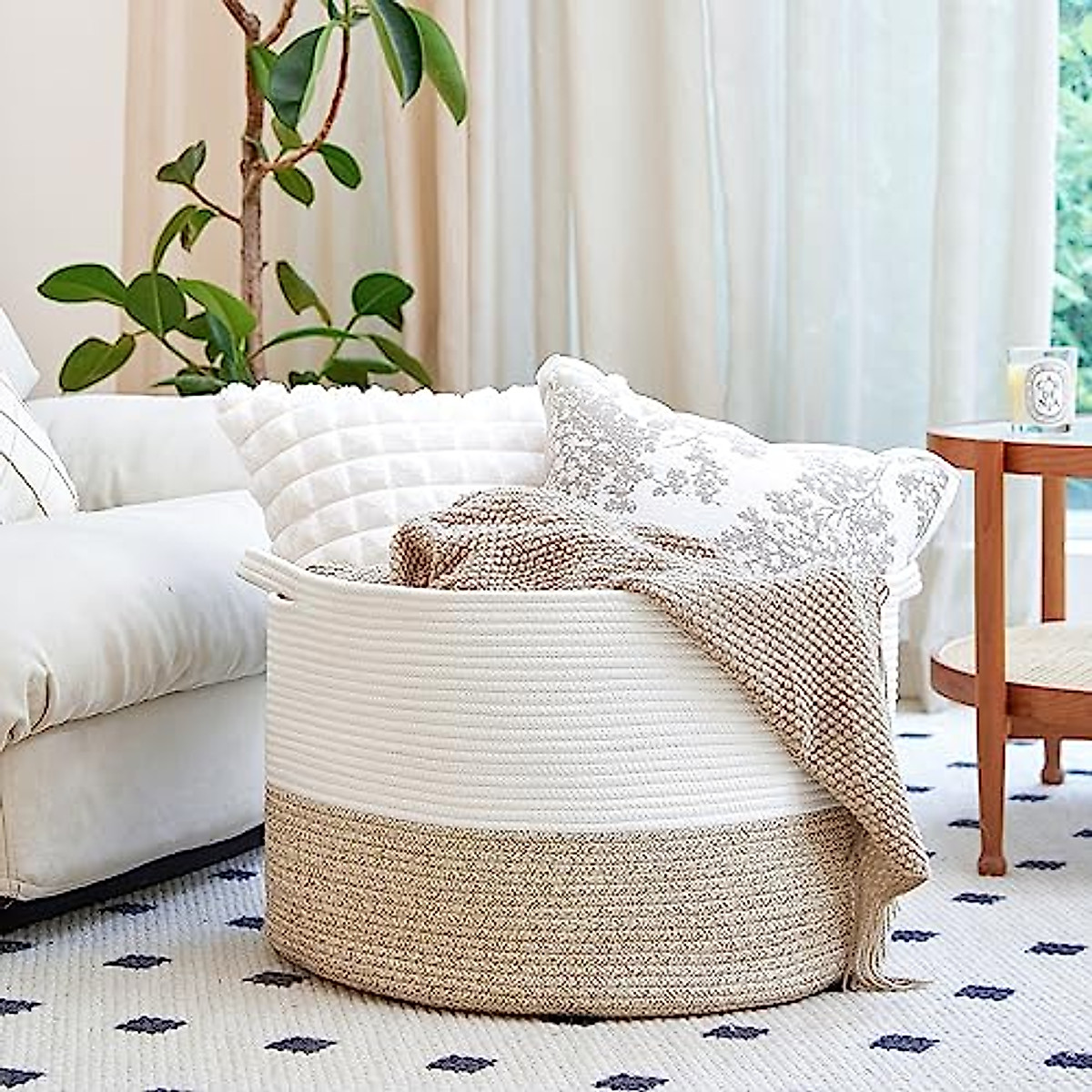 R RUNKA Extra Large Cotton Rope Basket 22" x 14" - Toy Basket for Kids -Blanket Basket for Living Room - Woven Baskets for Storage