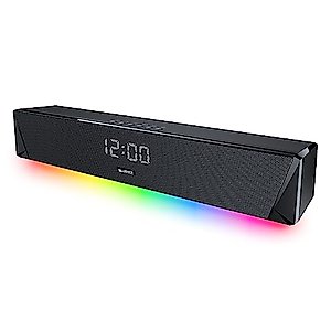 Sound Bars for TV, Cinematic TV Sound Bar with Impactful Bass, Bluetooth Soundbar for TV with RGB Lights and Clock, Wall Mountable TV Speakers Sound Bar Work with Traditional or Smart TV, Computer