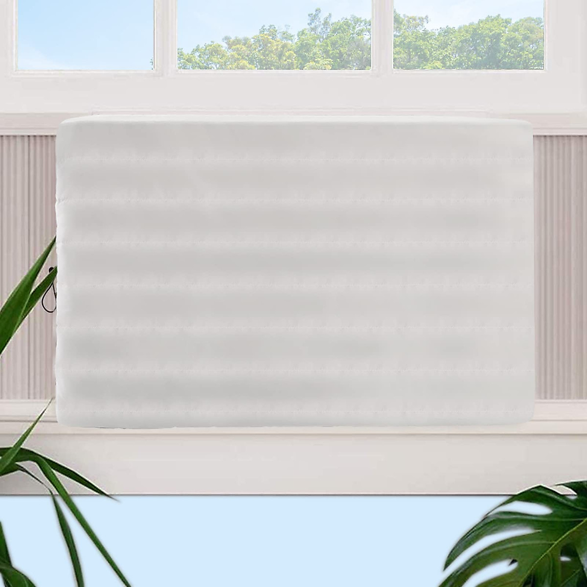 Bekith Indoor Air Conditioner Cover, AC Cover Inside Window AC Unit Cover, Double Insulation Defender with Elastic Strap, White (25” x 18” x 3.5”)