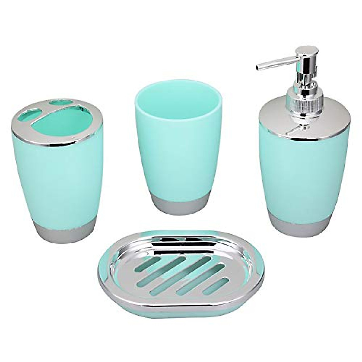 Wilove Bathroom Accessories Set,4 Pcs Plastic Bathroom Accessories Set Toothbrush Holder,Toothbrush Cup,Soap Dispenser,Soap Dish