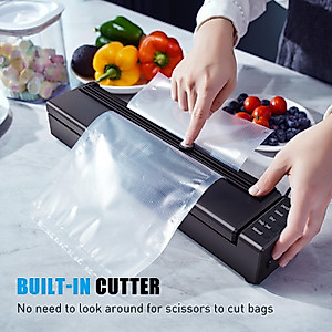 Vacuum Sealer Machine HOMEKANE, 80kPa Vacuum Food Sealer with Dry & Moist Food Preservation Modes, Built-in Cutter with 5 Sealing Bags for Food Storage, Black