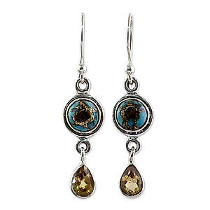 NOVICA Artisan Handcrafted Dangle Earrings | .925 Sterling Silver Droplet earrings | 2 Carat India Dangle Earrings | Composite Turquoise Gemstone | Reconstituted Drop-Shaped | Sunny Droplets Themed