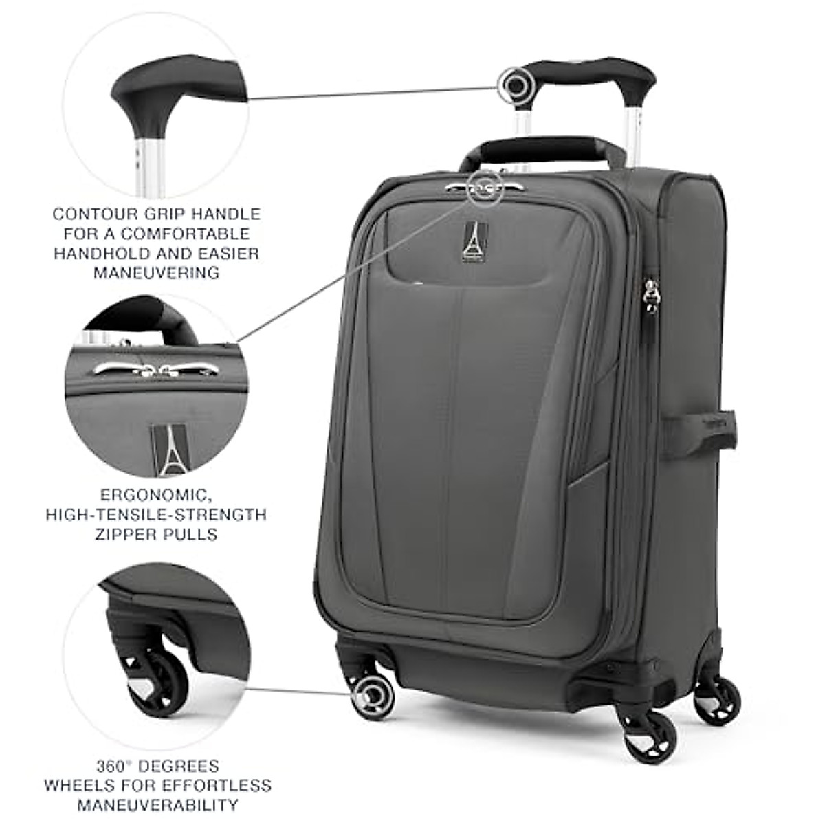 Travelpro Maxlite 5 Softside Expandable Carry on Luggage with 4 Spinner Wheels, Lightweight Suitcase, Men and Women, Shadow Grey, Carry On 21-Inch