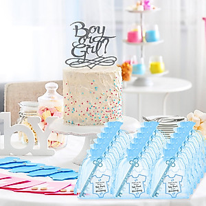 Geyoga 50 Sets Baby Shower Party Favors 50 Fancy Key Shape Pens It's a Girl/ Boy Key Gel Ink Pens 50 Thank You Cards Small Gift Cards 50 Organza Bags for Guests Gender Reveal Party Favors(Blue,Boy)