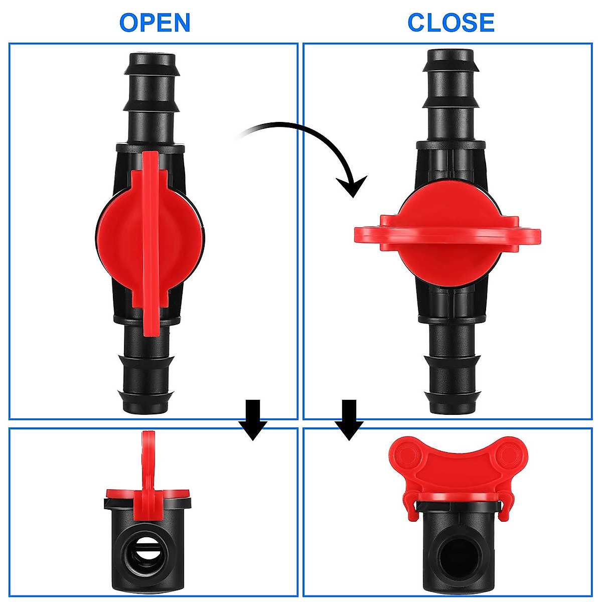 Drip Irrigation Switch Valve Gate Valves for 1/2 Inch Double Male Barbed Valve (4)