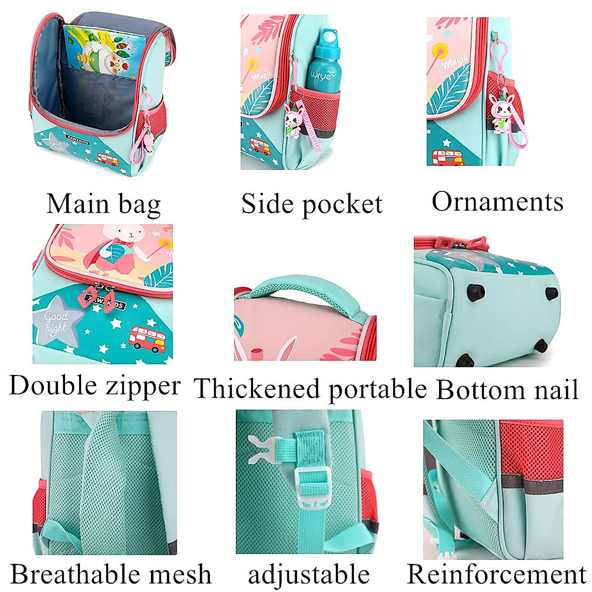 Rabbit/Dinosaur Prints Backpack Toddler Nursery Kids Preschool Boys Daily Bag for Baby Kids