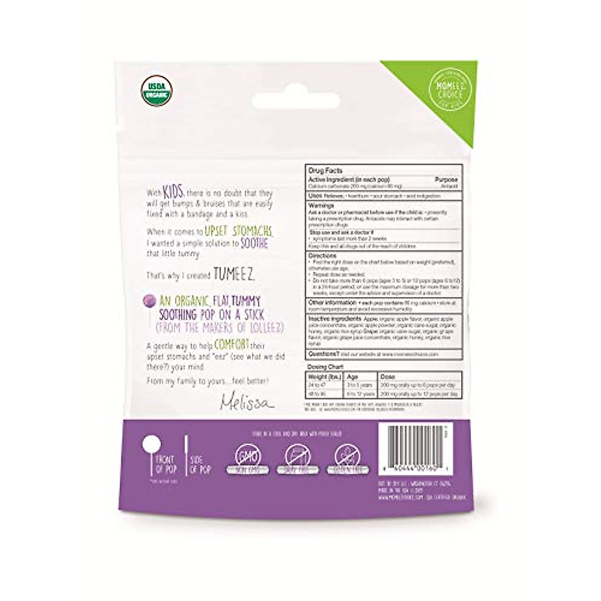 Lolleez Tumeez Organic Tummy Soothing Pops with Honey for Kids for Upset Stomachs/Car Sickness/Nausea, Grape and Apple, Variety Pack, 20 Count, (Pack of 2)