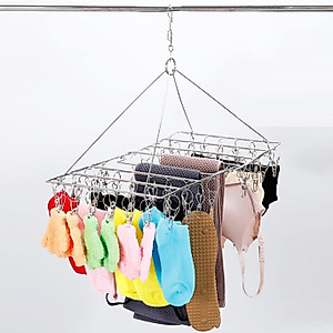 WudTus 24 Clips Sock Dryer Folding Stainless Steel Space-Saving Drying Rack for Sock, Underwear, Baby Clothes and Small Laundry Items