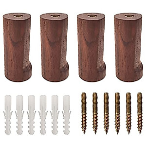 Natural Wooden Wall Hooks, Modern Minimalist Decorative Wall Mounted peg Rack for Coats, Hats, Backpacks - 4 Pack with Magnet for Keys