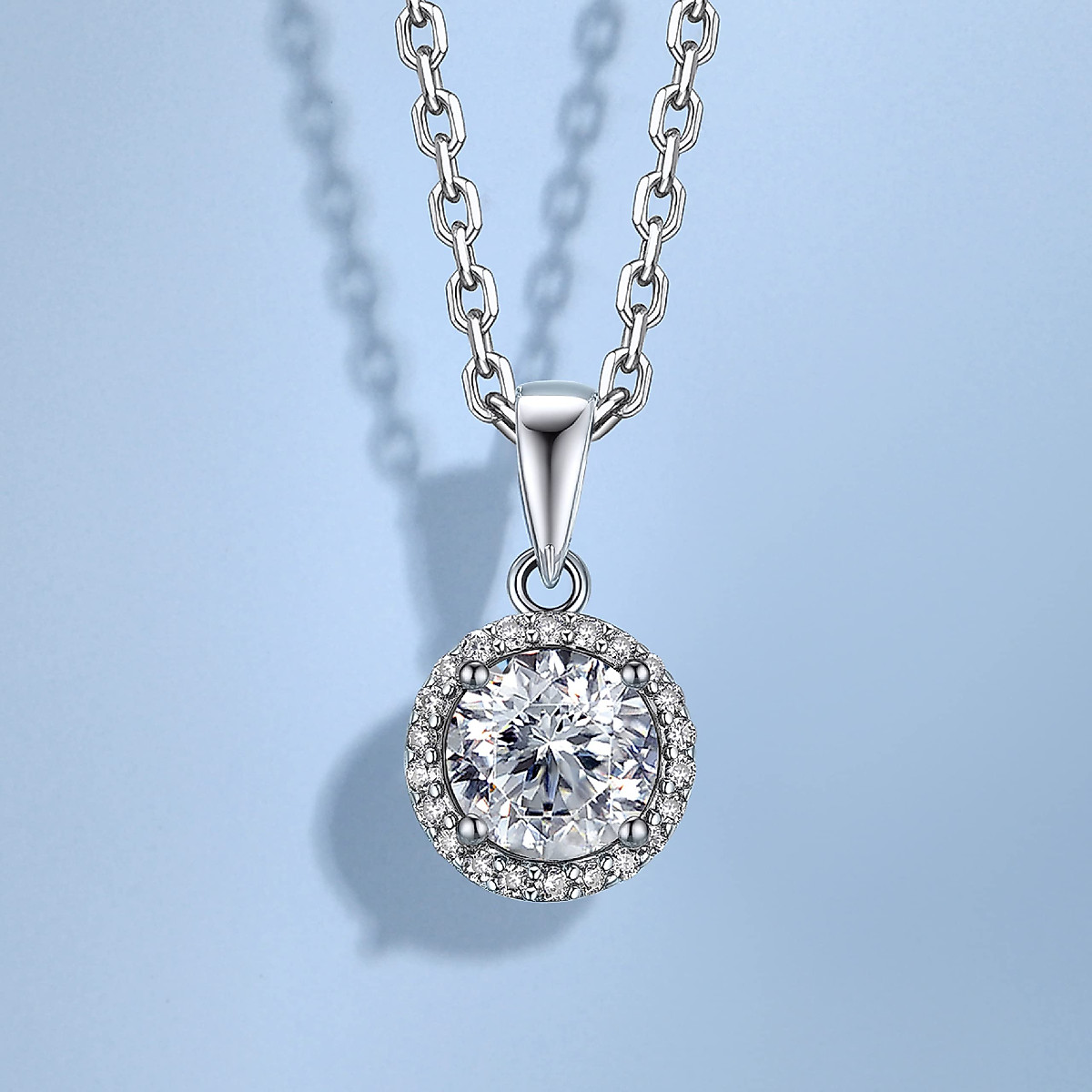 MomentWish Moissanite Necklace for Women, Birthday Gifts for Women, 1Carat Simulated Diamond Pendant 925 Sterling Silver Necklace, Halo Necklace Valentine's Day Christmas Gift