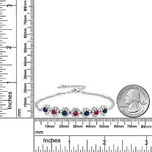 Gem Stone King 925 Sterling Silver Blue Sapphire and Red Ruby Tennis Bracelet For Women (2.59 Cttw, Gemstone September Birthstone, 7 Inch with 2 Inch Extender)