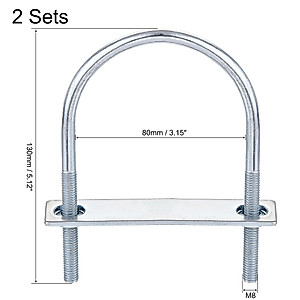 uxcell Round U-Bolts 2 Sets 3.15"(80mm) Inner Width 130mm Length Steel M8 with Nut, Plate