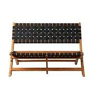 Patio Sense 63291 Sava Indoor Outdoor Folding Patio Bench Low-Slung Portable Foldable Lightweight Solid Acacia Wood Construction No Assembly Just Unfold - Teak Toned Oil Finish