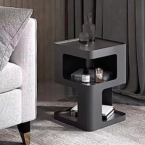 Small Side Table, Nightstand, Modern End Table, Bedside Table with Storage Shelf, Space-Saving Side Table for Bedroom, end Tables Living Room, Metal Side Table (Black)