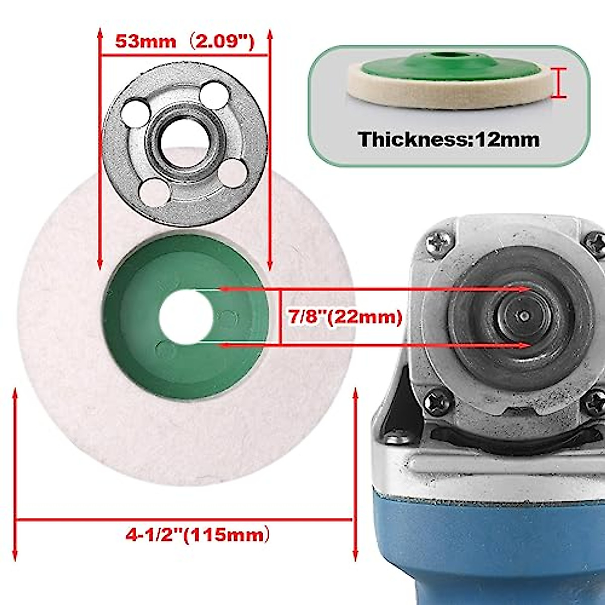 ATOPLEE Wool Polishing Wheel Disc,5pcs 4-1/2" x 7/8" Arbor Buffing Wheel for 4.5 Inch Angle Grinder,Wool Felt Polishing Wheel for Metal,Marble,Wood（Hole Diameter:22mm,Thickness:12mm）