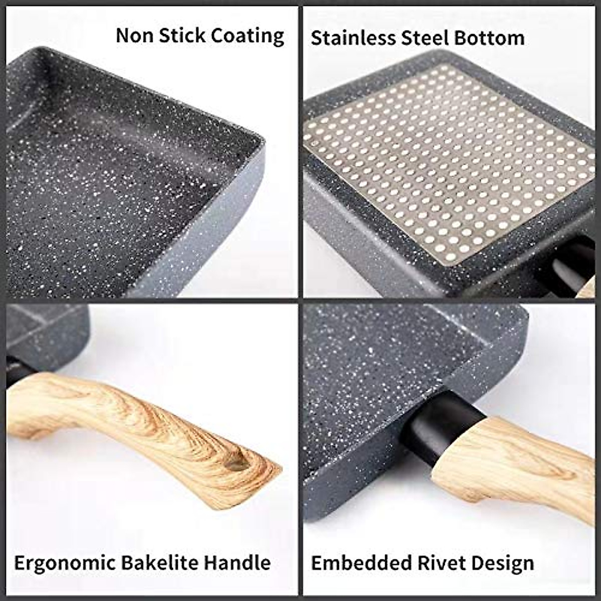 HooJay Japanese Omelette Pan,5"×7" Nonstick Tamagoyaki Egg Pan,Rectangle Small Frying Pan with Silicone Spatula & Brush,Gray