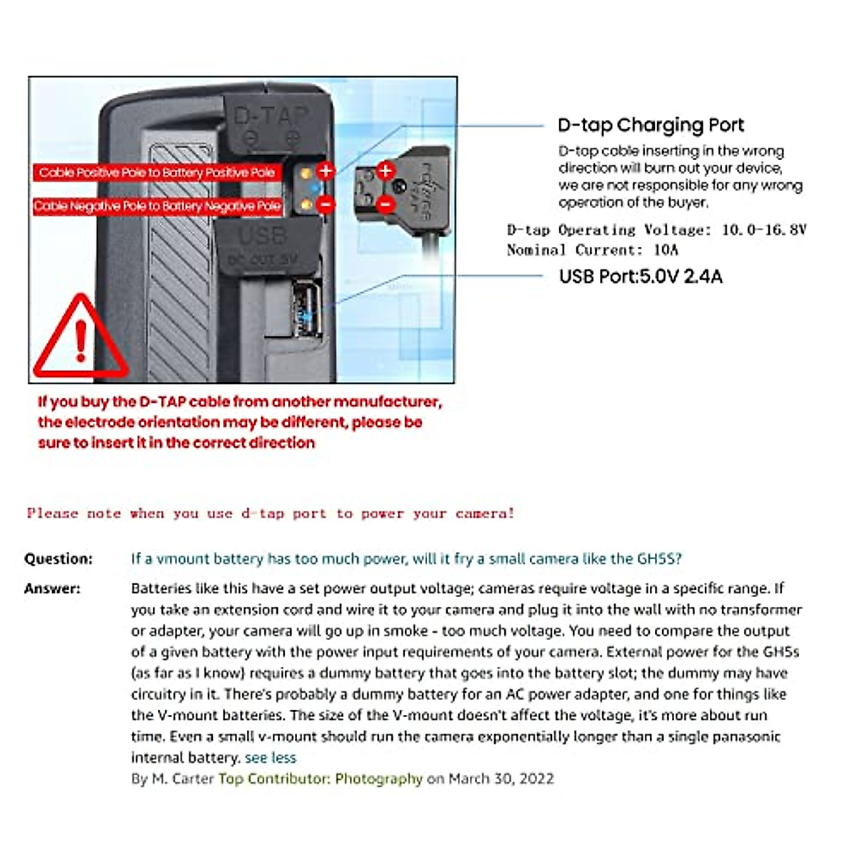 REYTRIC 154Wh(10400mAh) V Mount/V-Lock Battery with D-tap Output Charger and D-Tap Cable Compatible Video Camera Camcorder Broadcast LED Light Replacement Brick for DSLR