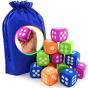 Deluxe Large 2.25" EVA Foam Dice (Pack of 12) with Bonus Matty's Toy Stop Storage Bag