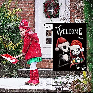 Nightmare Before Christmas Garden Flag 12 X 18 Inches Double Sided, Halloween Welcome Flag, Merry Christmas Yard Flags Durable Burlap Flag Holiday Farmhouse Patio Yard Outdoor Party Ornaments
