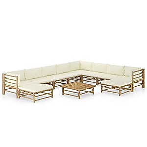 CUMYZO 11 Piece Patio Lounge Set with Cream White Cushions Bamboo 85kg/187lb