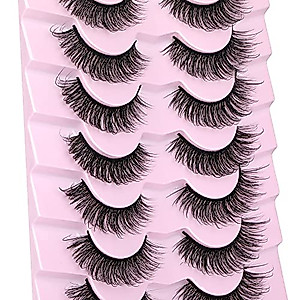 JIMIRE Faux Mink Lashes Wispy Fairy Strip Lashes Full Fluffy False Eyelashes Cat Eye Pestañas 5D Multilayer Spiky Butterfly 15MM Volume Fake Lashes 8 Pairs Pack