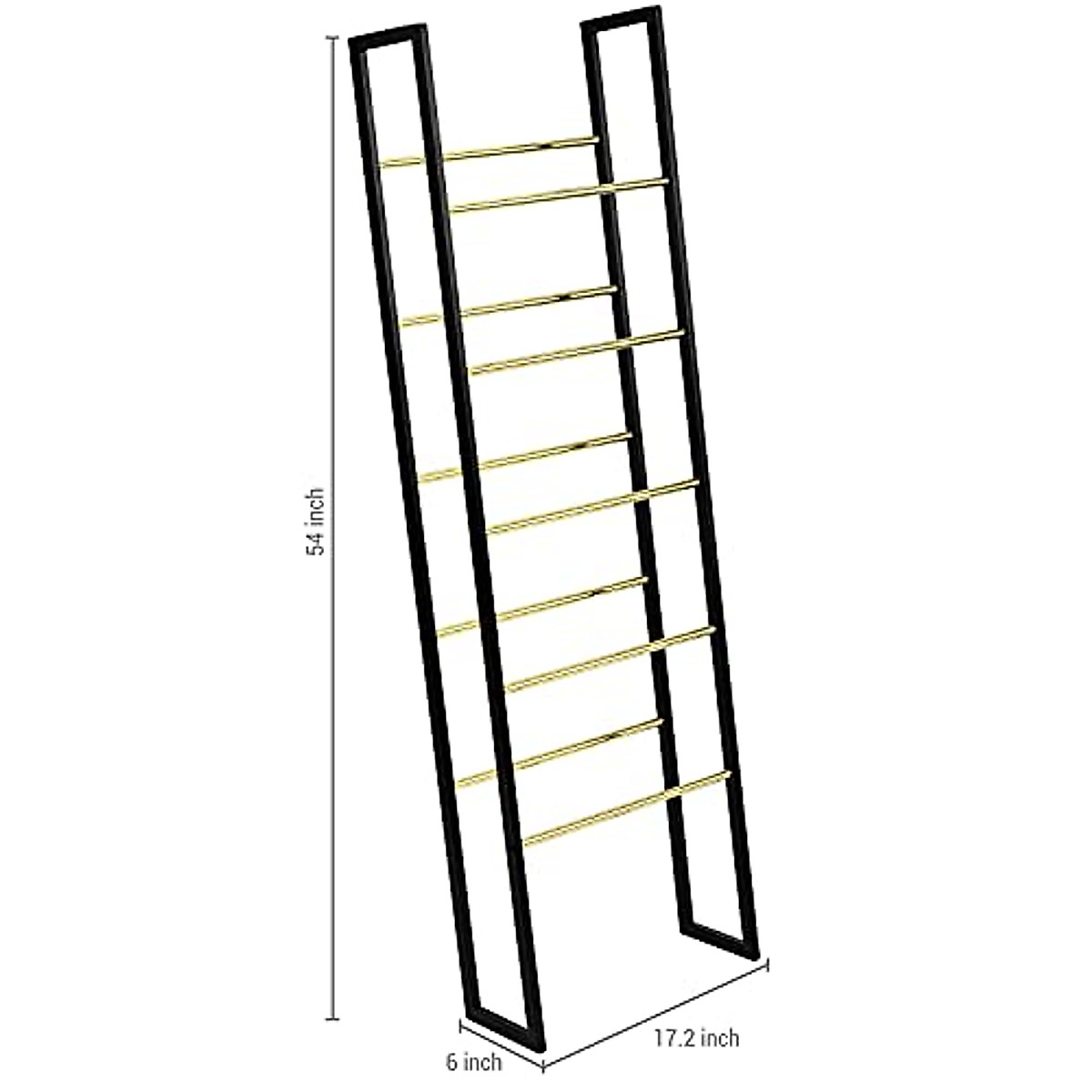MyGift Art Deco Style Towel Ladder Rack Modern Black and Gold Tone Metal Wall Leaning Decorative Blanket Hanger Holder