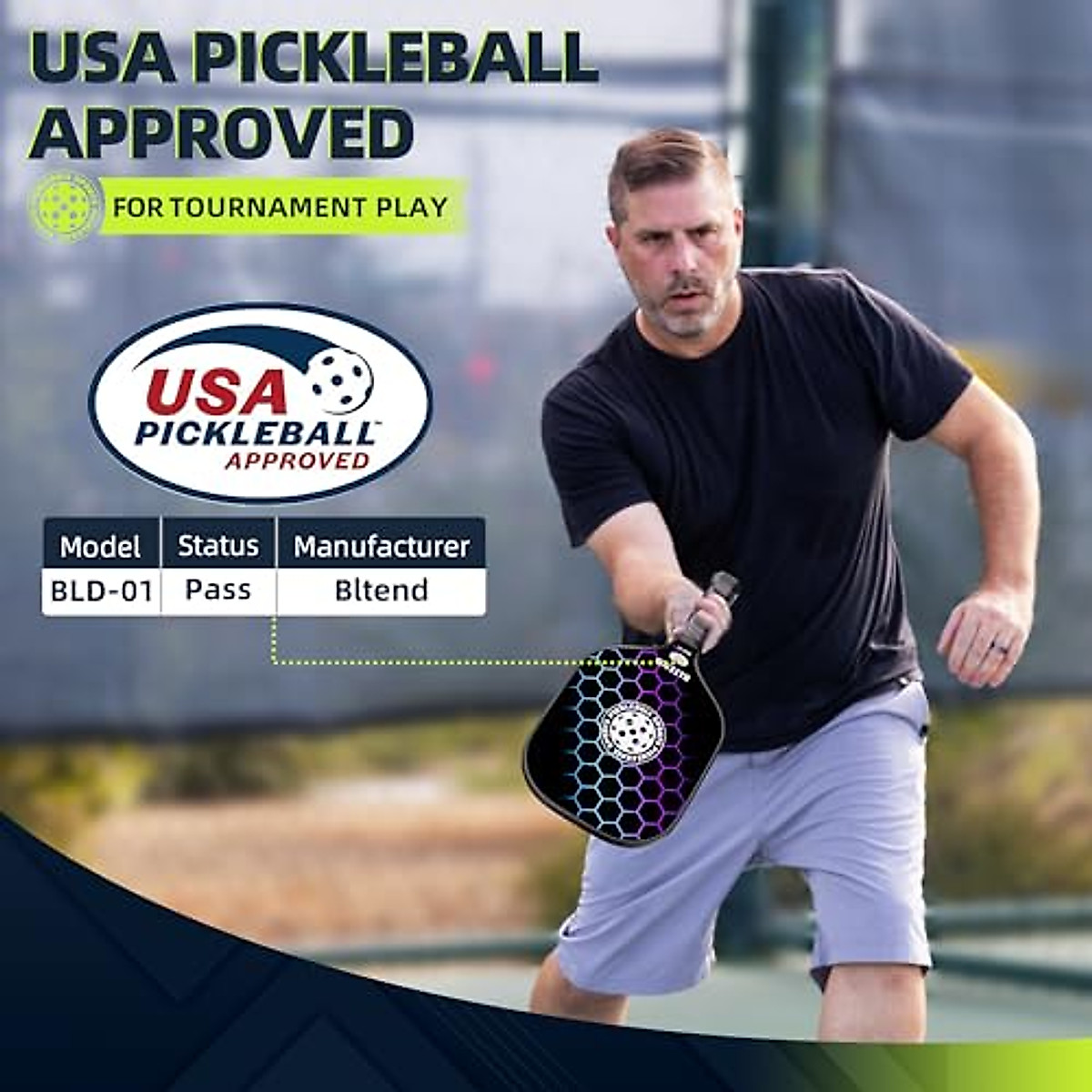 Bltend Pickleball Paddles Set of 4 -USAPA Approved- Fiberglass Pickle Ball Paddle Set of 4 Pickleball Rackets, 4 Outdoor Indoor Pickleball Balls,Pickleball Bag,Pickleball Racquets Gifts for Women Men