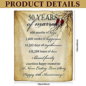 Wedding Anniversary Blanket Gifts Anniversary Marriage Throws Blanket Gifts Golden Marriage Anniversary Blanket Gifts for Wife Husband Mom Dad Couple Parents Grandpa Grandma (50th)