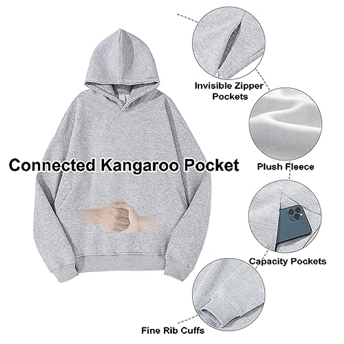 Hatant Men's Hoodie Sweatshirt Pullover Fleece Hooded Athletic Sweat shirt For Men Cotton Winter Heavyweight Oversized Sweatshirt for Men Gym Workout Tops with Side Pocket HHS-L Grey