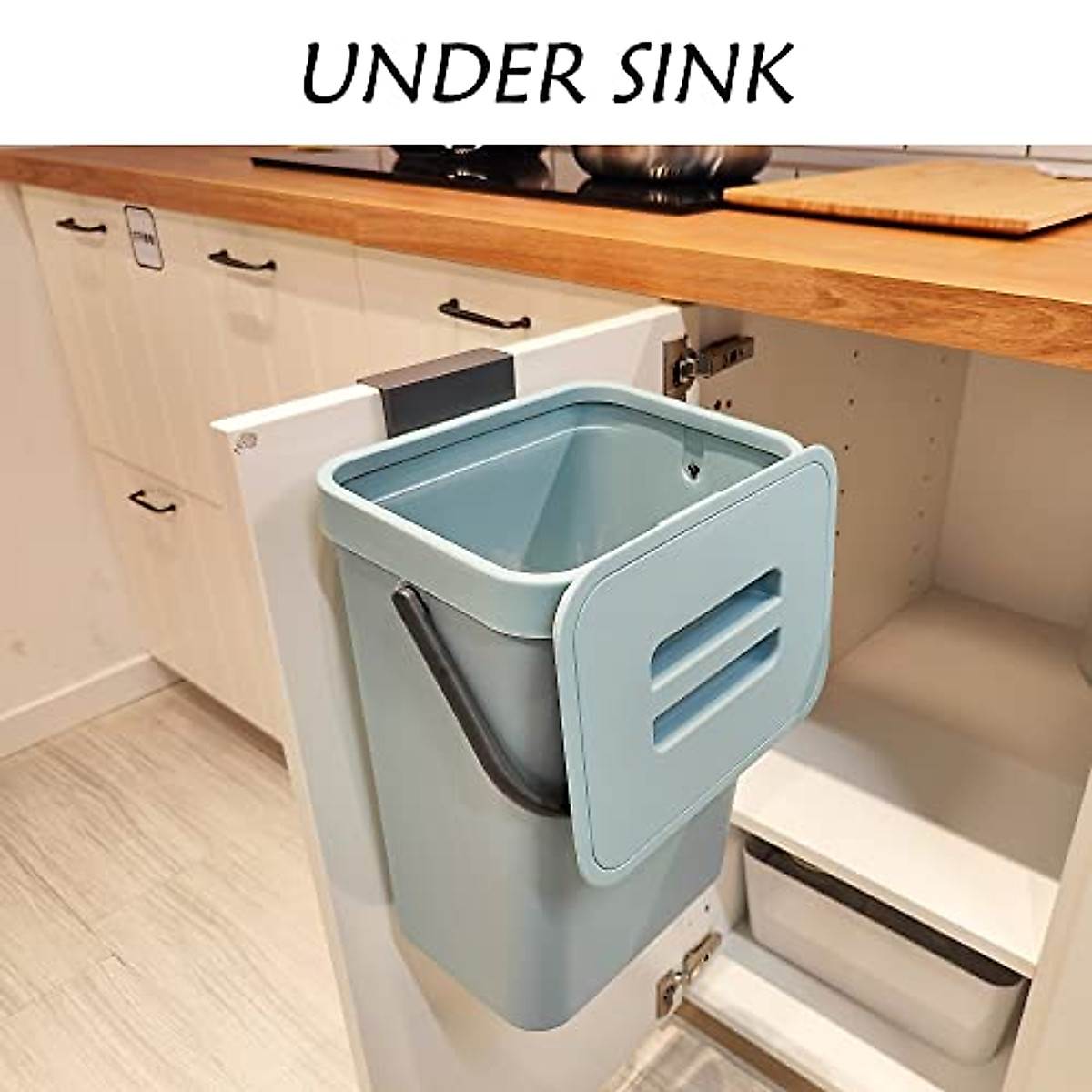 StoneSpace Under Sink Compost Bin Indoor Kitchen Sealed, 3.2 Gallon/12L Compost Bucket for Kitchen, Wall Mounted Small Trash Can with Lid，1 Pack Blue