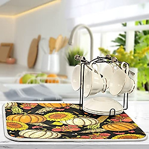 Summer Sunflowers Dish Drying Mat for Kitchen Counter 16x18 In Pumpkins Reversible Cute Sunflowers Tableware Pad Dish Drainer Rack Mats Fast Absorbent Kitchen Accessories for Countertop Sink