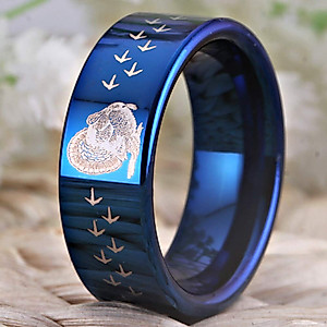 CLOUD DANCER Turkey and Tracks Design Rings 8MM Width Pipe Tungsten Carbide Rings for Wedding-Free Engraving Inside (Blue, 12)
