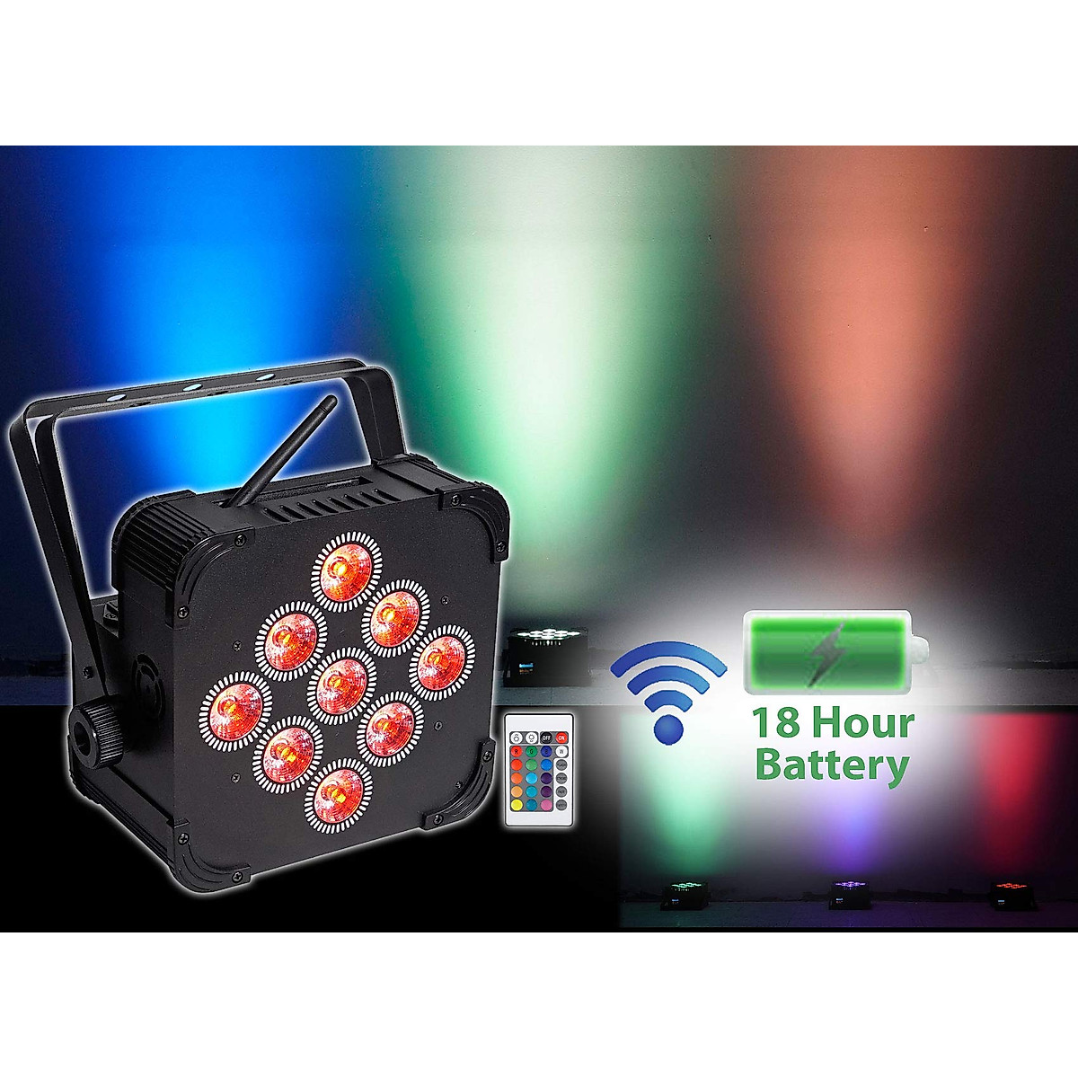 (12) Rockville BEST PAR 60 Battery Wash Lights Wireless DMX+384 Ch. Controller