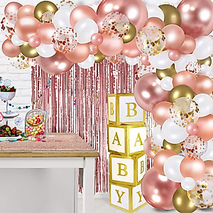 Rose Gold Balloons Garland Arch Kit, 96 Pack Birthday Party Decorations Supplies Set, Balloons w/ 2 Foil Fringe Curtains & 1 Sequin Table Runner, for Bridal, Baby Shower, Birthday, Graduation,