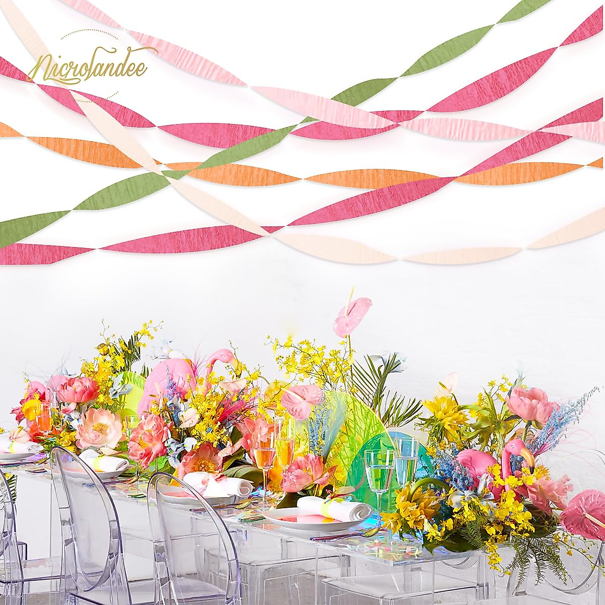 NICROLANDEE 5 Rolls Pink Red White Crepe Paper Streamers for Wedding, Birthday, Valentine's Day Decorations, Bachelorette, Bridal/Baby Shower, Backdrop or Photo Booth