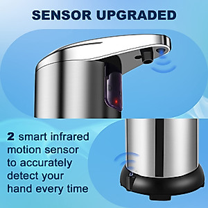 Automatic Soap Dispenser, Touchless 3-Level Adjustable Hand Sanitizer Dispenser, Equipped Upgraded Waterproof Base Infrared Sensor, Stainless Steel Liquid Soap Dispenser for Kitchen Bathroom (280ml)