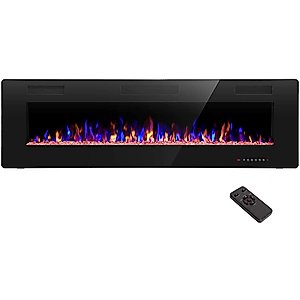 R.W.FLAME 68 inch Recessed and Wall Mounted Electric Fireplace, Ultra Thin and Low Noise,Fit for 2 x 6 Stud, Remote Control with Timer,Touch Screen,Adjustable Flame Color and Speed